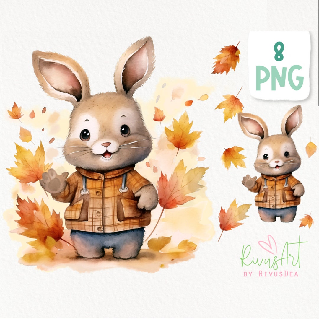 Fall PNG Autumn Sublimation Bunny With Autumn Leaves Clipart Fall ...
