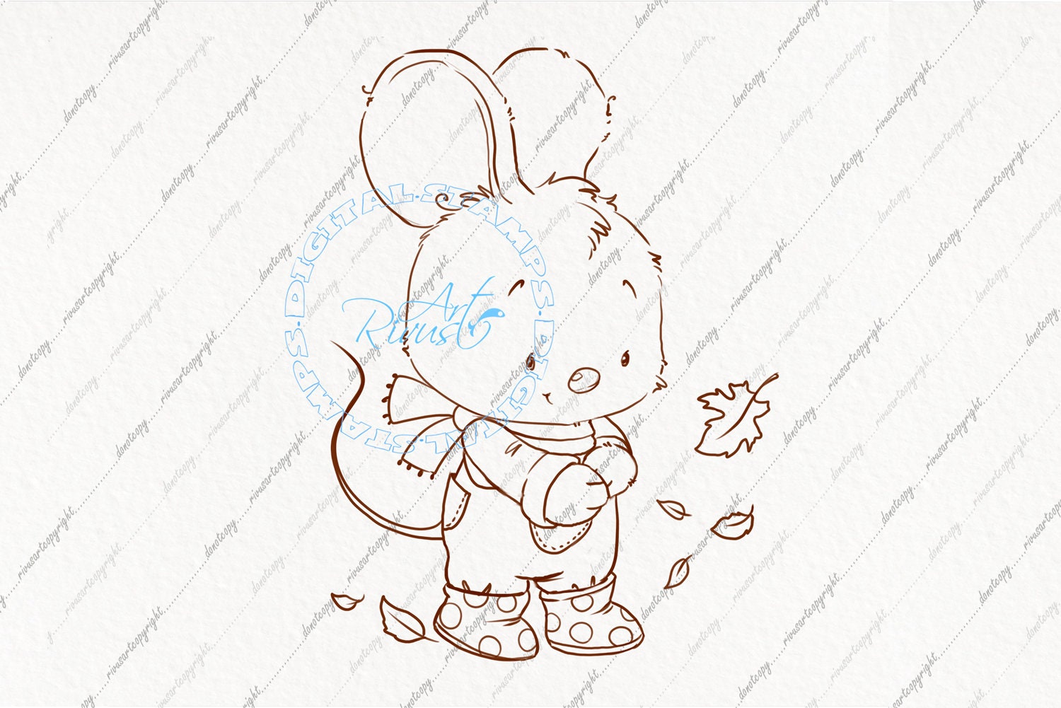 Cute Digital Stamp Download Fall Mouse Coloring Page. | Etsy