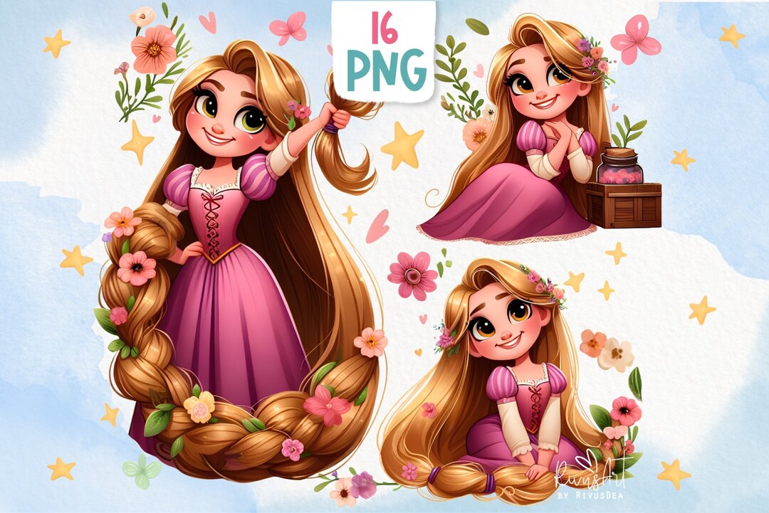 Rapunzel PNG Clipart Set, Commercial Use, Princess Graphics, Rapunzel ...