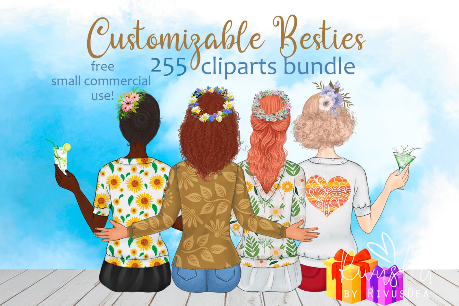 Spring Besties. Best Friends Customizable Clipart. Spring BFF. - Etsy