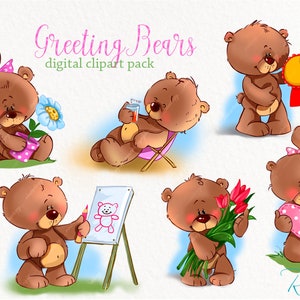 Teddy Bear Clipart PNG. Baby Animals Clip Art. Greeting Card ...