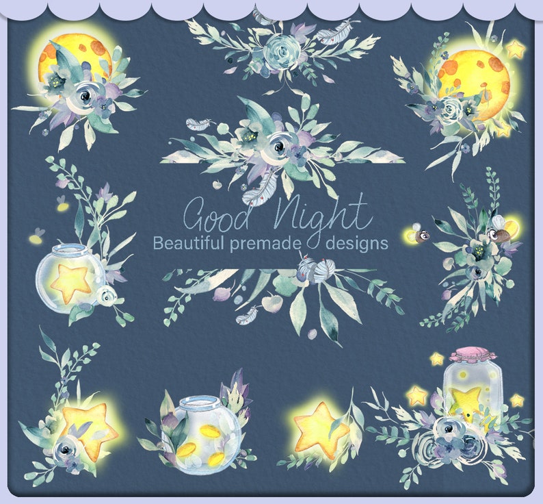 Fox watercolor PNG clipart. Good Night graphic. Arctic fox | Etsy