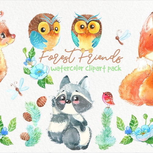 Owl Clipart Cute Owl Woodland Animals Watercolor Mother - Etsy