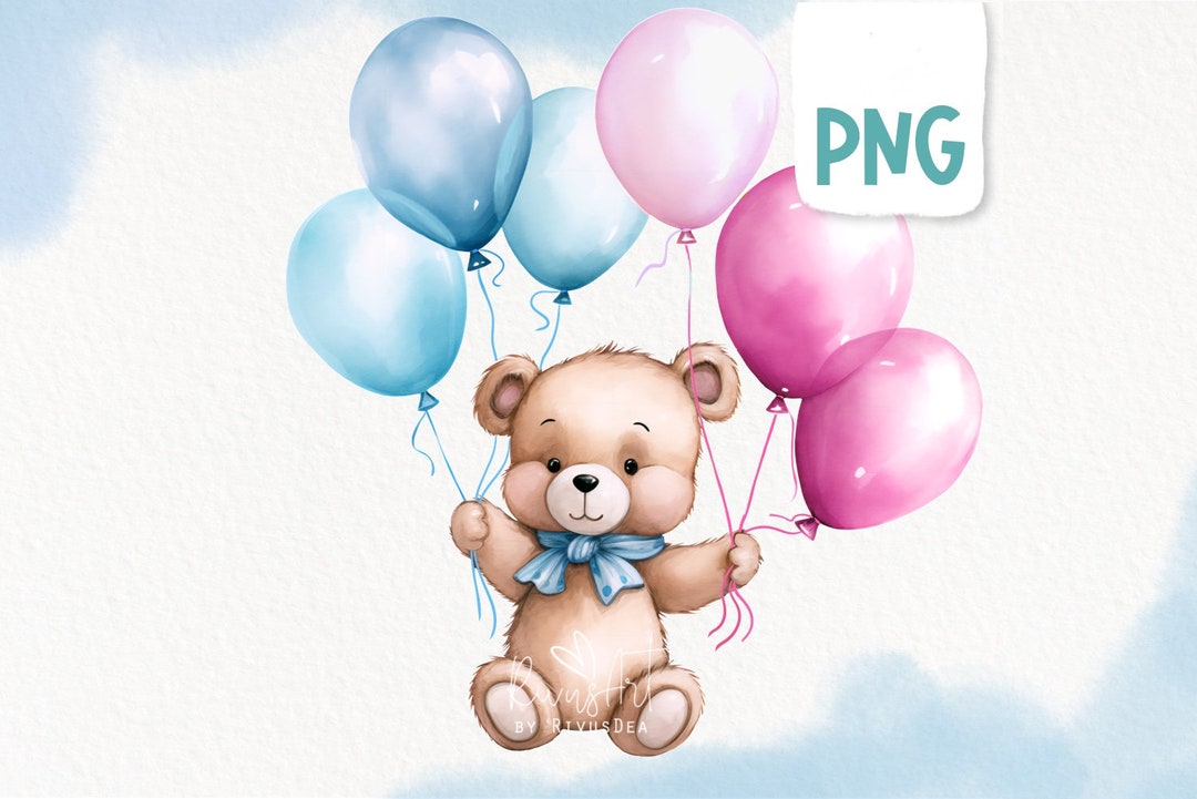 Bear With Balloons PNG Baby Bear Sublimation Balloons Clipart Oh Boy ...