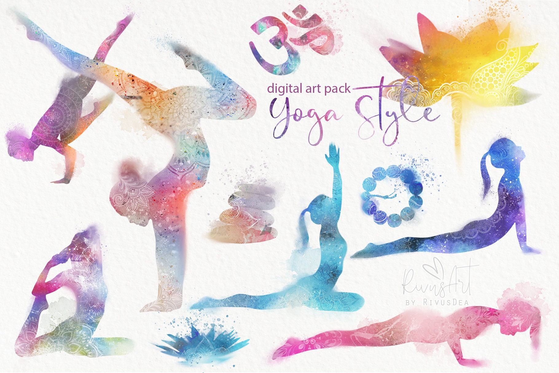 Watercolor Yoga Clipart Yoga Poses PNG Graphics Design Rainbow - Etsy