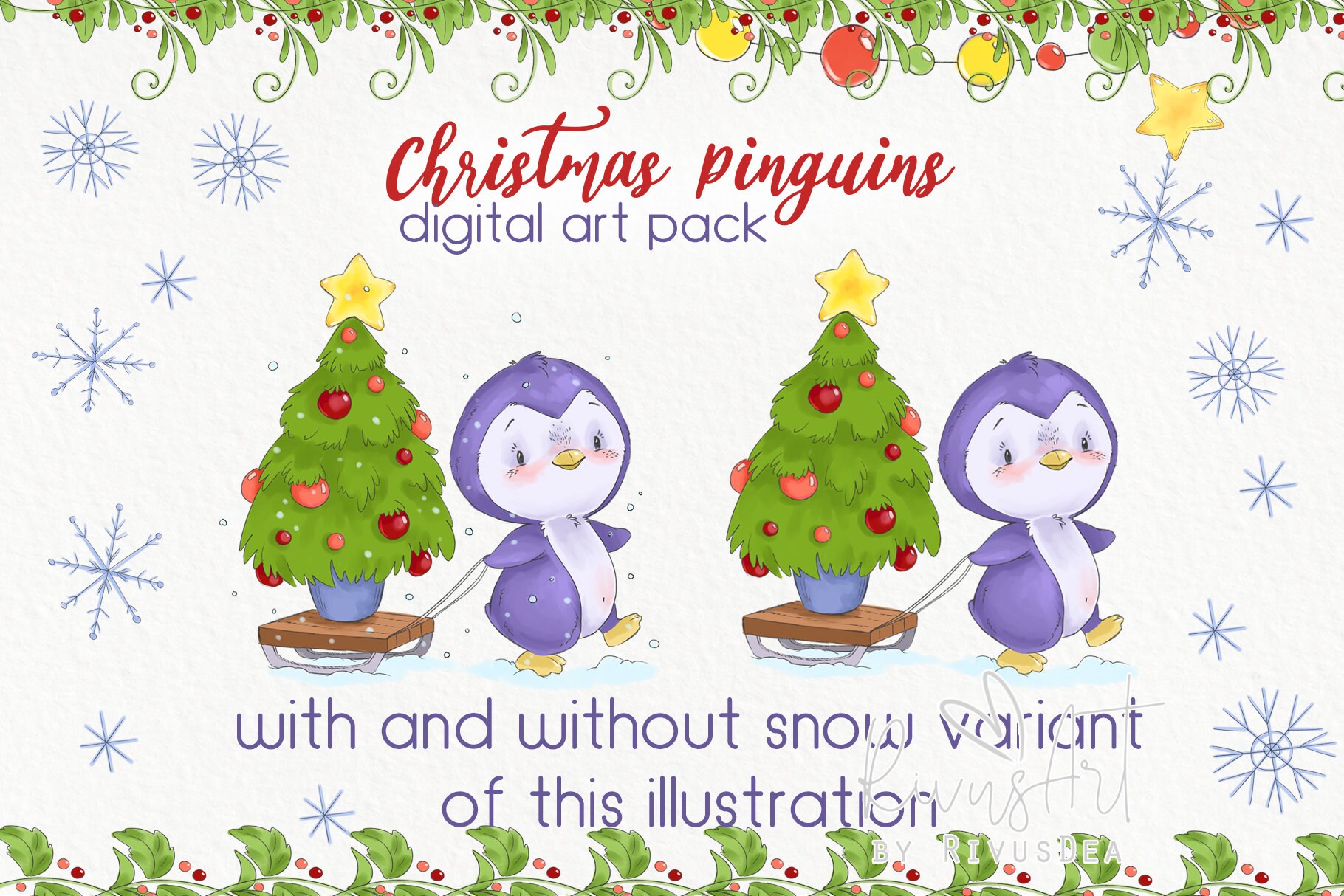Christmas clipart. Cute penguins PNG clip art. DIY Winter baby | Etsy