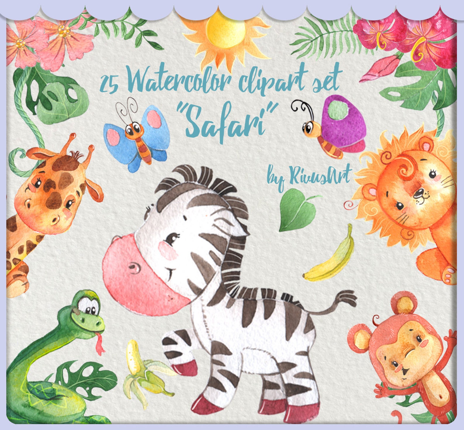 African Animals Clipart Safari Clip Art. Watercolor Cute - Etsy