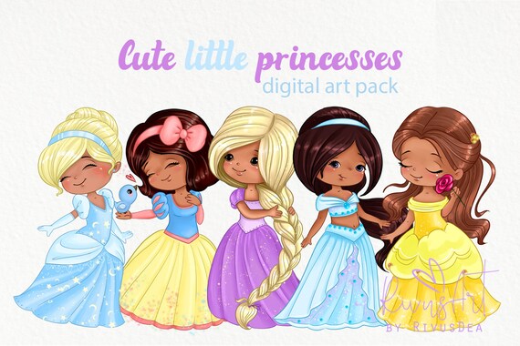 Black princess PNG clipart. Fairy tale cute graphics girls | Etsy
