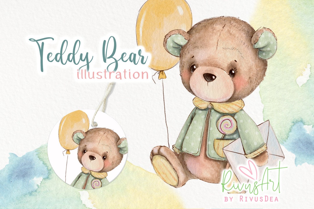 Vintage Teddy Bear Illustration Graphic Hand-drawn Nursery - Etsy