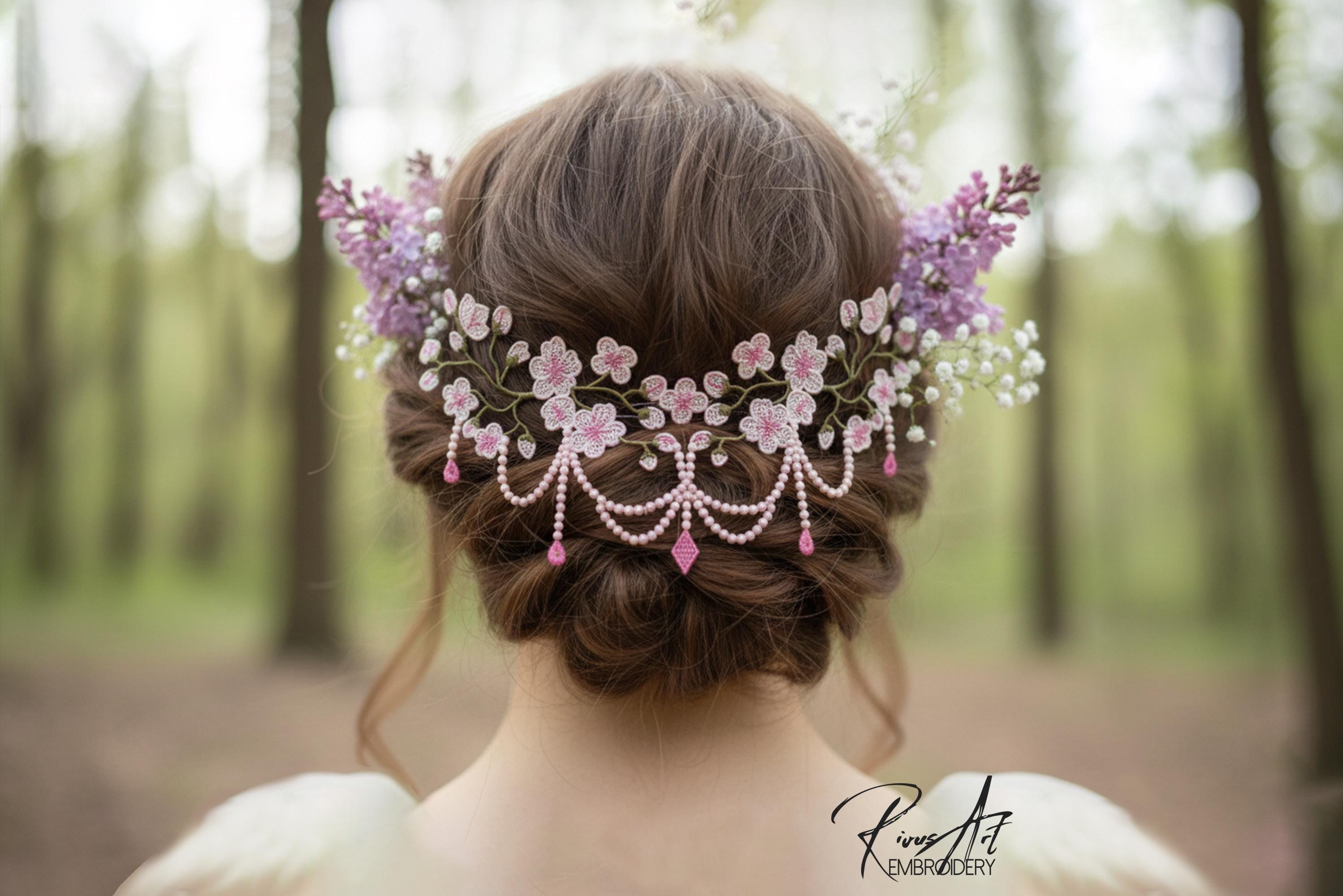 FSL Cherry Blossom Embroidery Design File | Fairycore Tiara | Boho ...