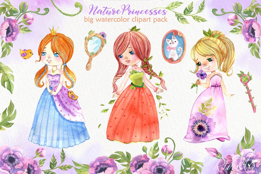 Cute Princess PNG Clipart Set. Princesses Fairytale Girl - Etsy