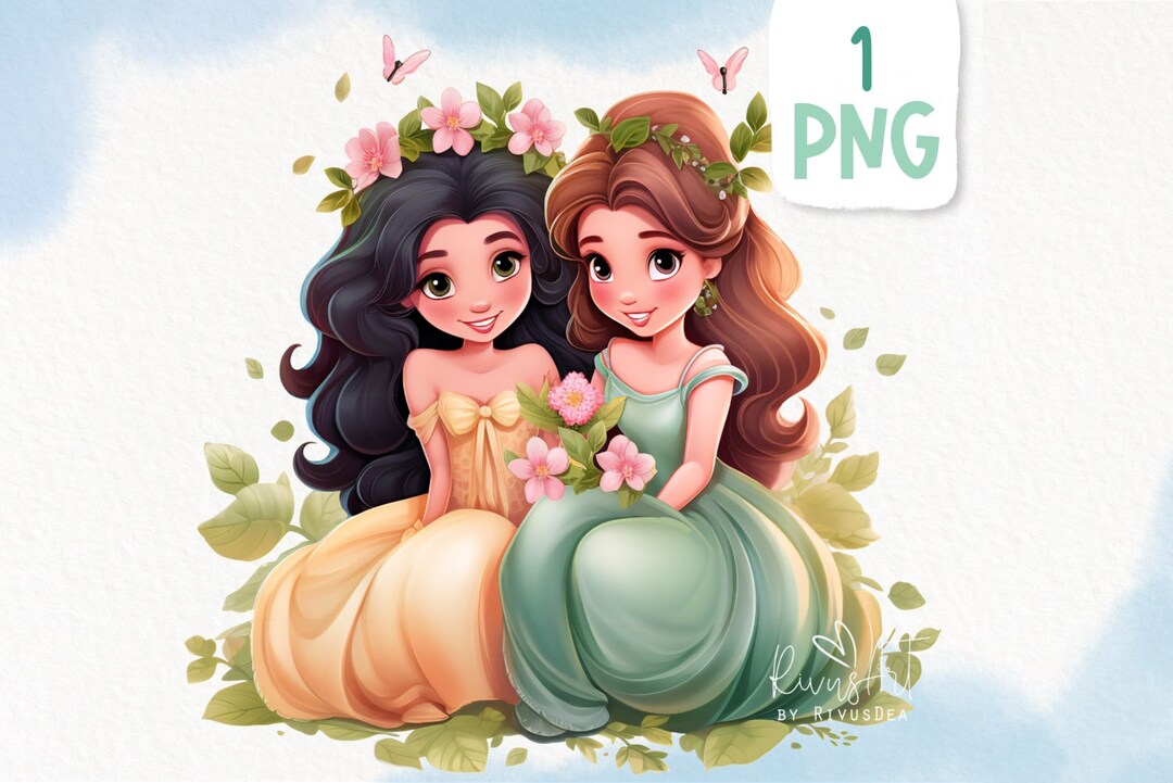 Cute Princess Besties PNG. Princesses, Fairytale, Girl, Birthday Decor ...
