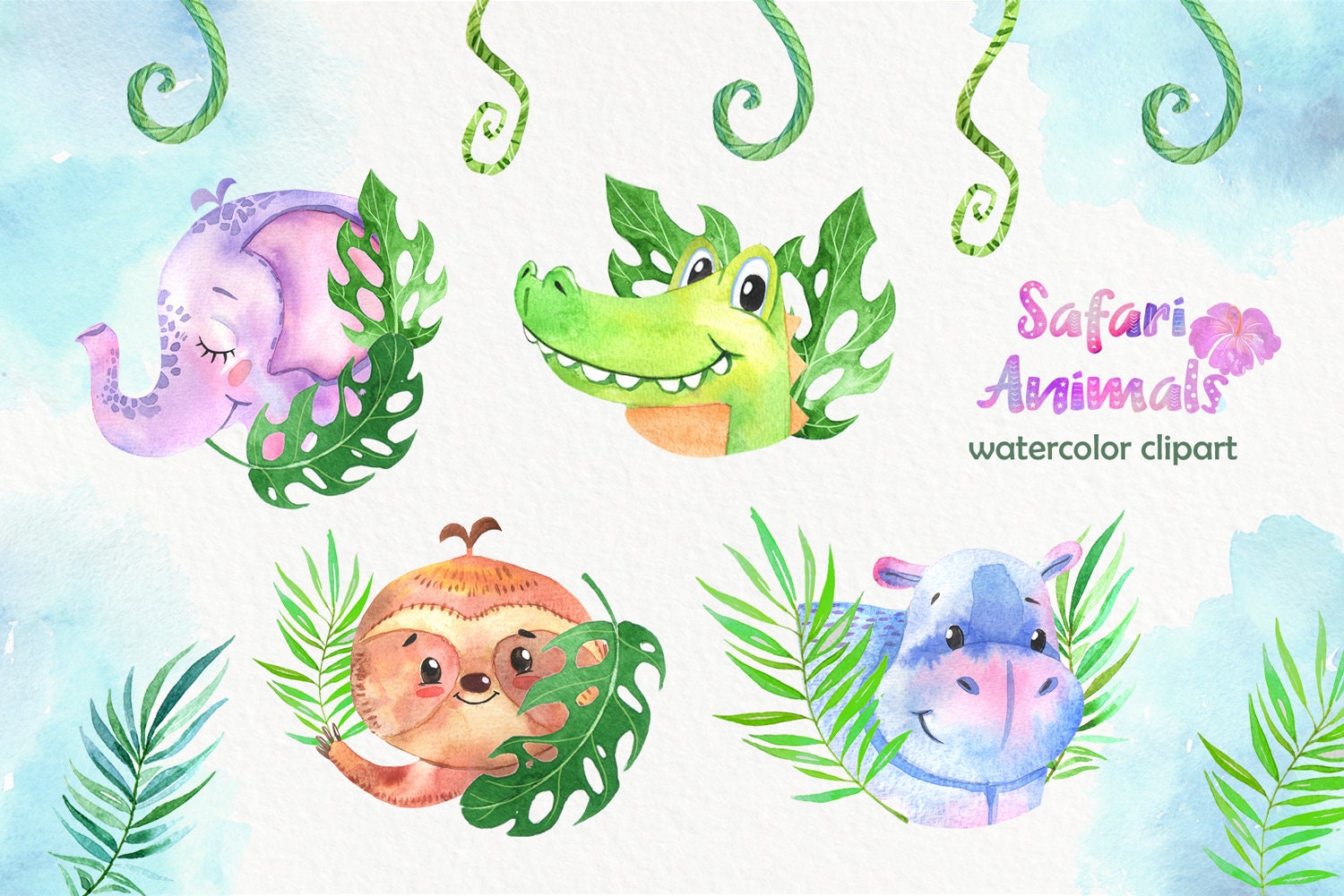 Safari Animals PNG Clipart African Safari Clipart. Watercolor - Etsy
