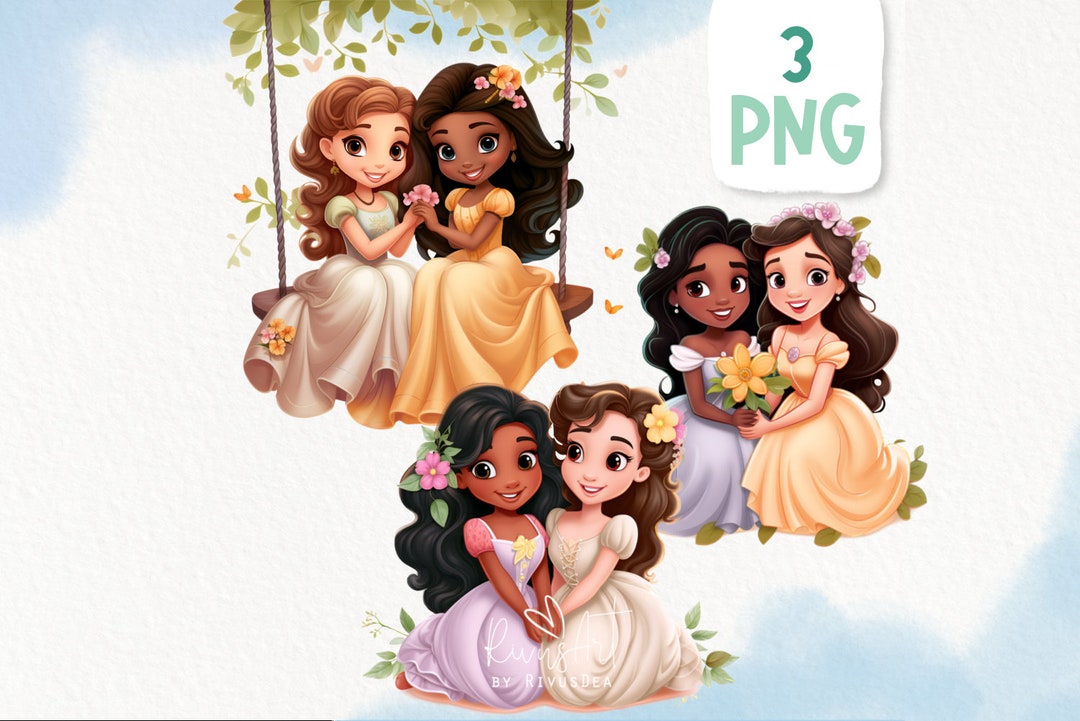Cute Princess Besties PNG. Princesses, Fairytale, Girl, African ...