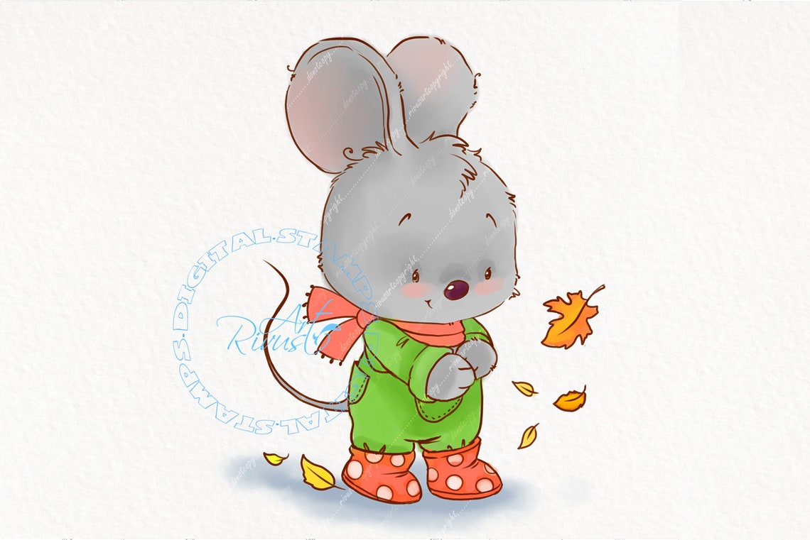 Cute Digital Stamp Download Fall Mouse Coloring Page. | Etsy