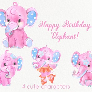 Birthday Baby Elephants PNG Watercolor Clipart for Girls. Hot Air ...