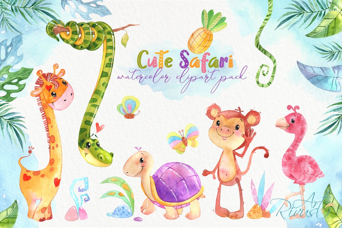 African Animals Clipart Safari Clip Art. Watercolor Cute - Etsy