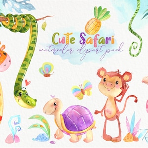 African Animals Clipart Safari Clip Art. Watercolor Cute Jungle Wild ...