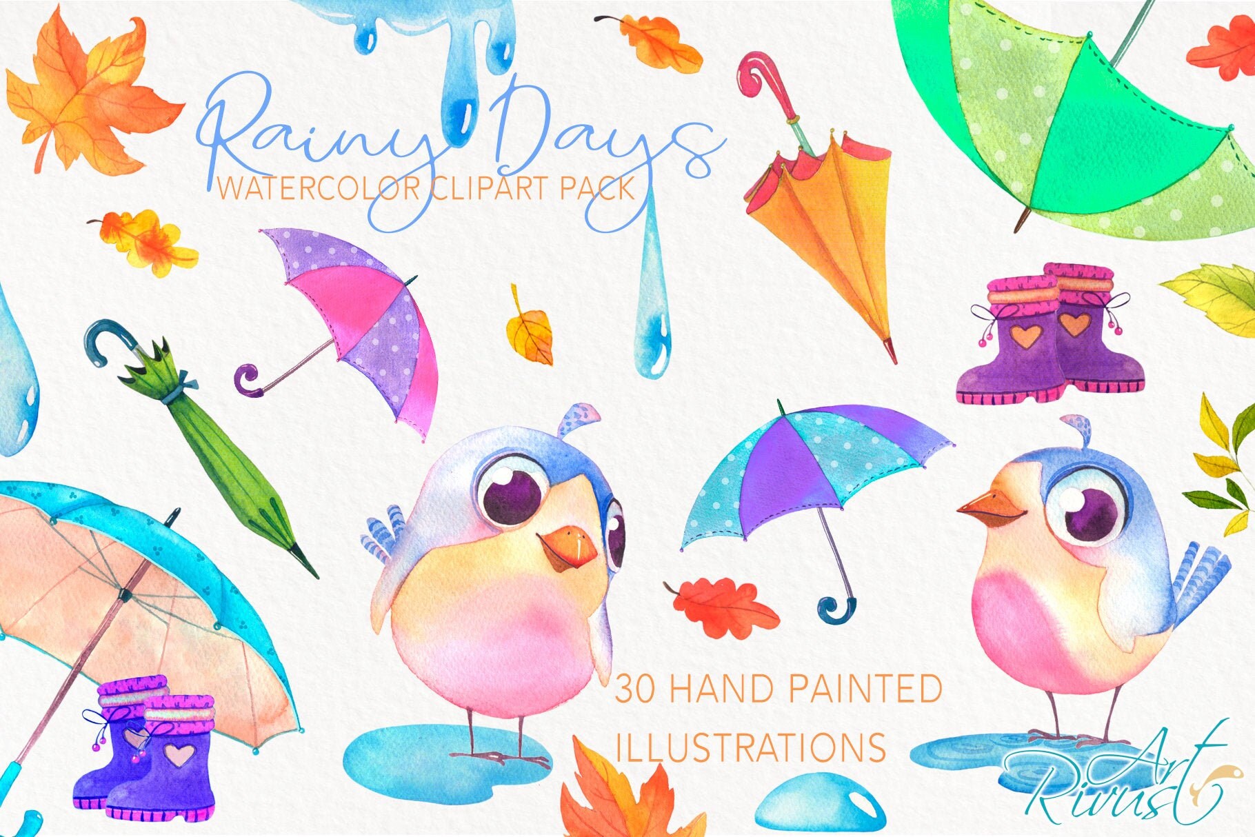 Umbrella Raindrops Clipart