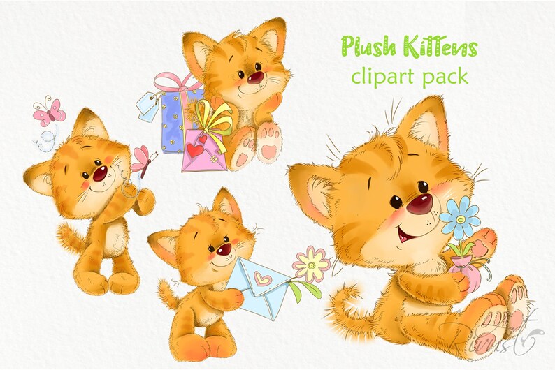 Summer Cats Clip Art Kittens Clipart. Funny Characters for - Etsy