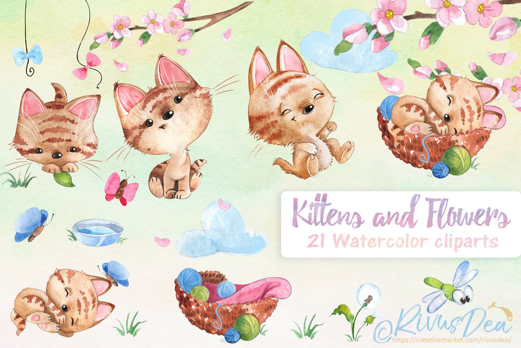 Kitten PNG watercolor clipart graphics. Cat kitty clip art | Etsy
