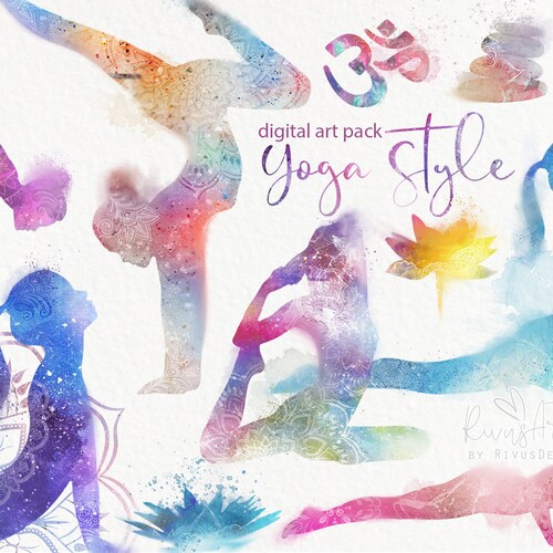 Watercolor Yoga Clipart Yoga Poses PNG Graphics Design Rainbow - Etsy
