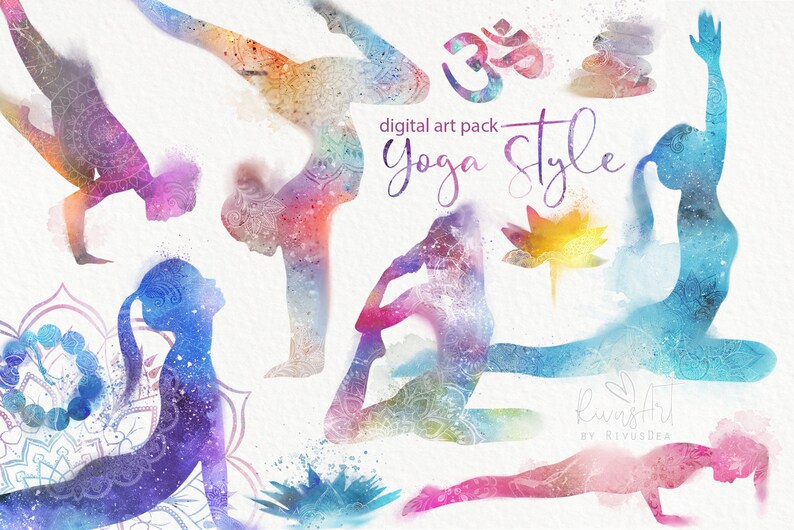 Watercolor Yoga Clipart Yoga Poses PNG Graphics Design Rainbow - Etsy