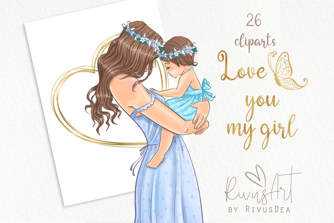 Mothers Day Clipart. Mother Daughter Clip Art. Mom of Girls - Etsy