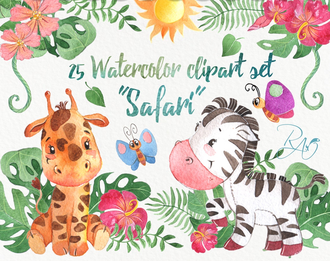 African Animals Clipart Safari Clip Art. Watercolor Cute | Etsy Australia