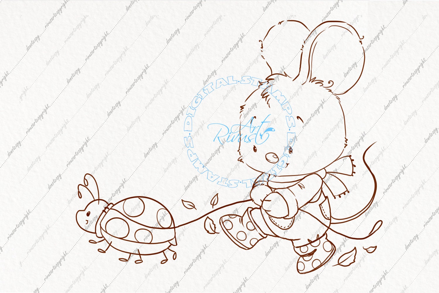 Digital Stamp. Cute Mouse Coloring Page. Contour Illustration | Etsy