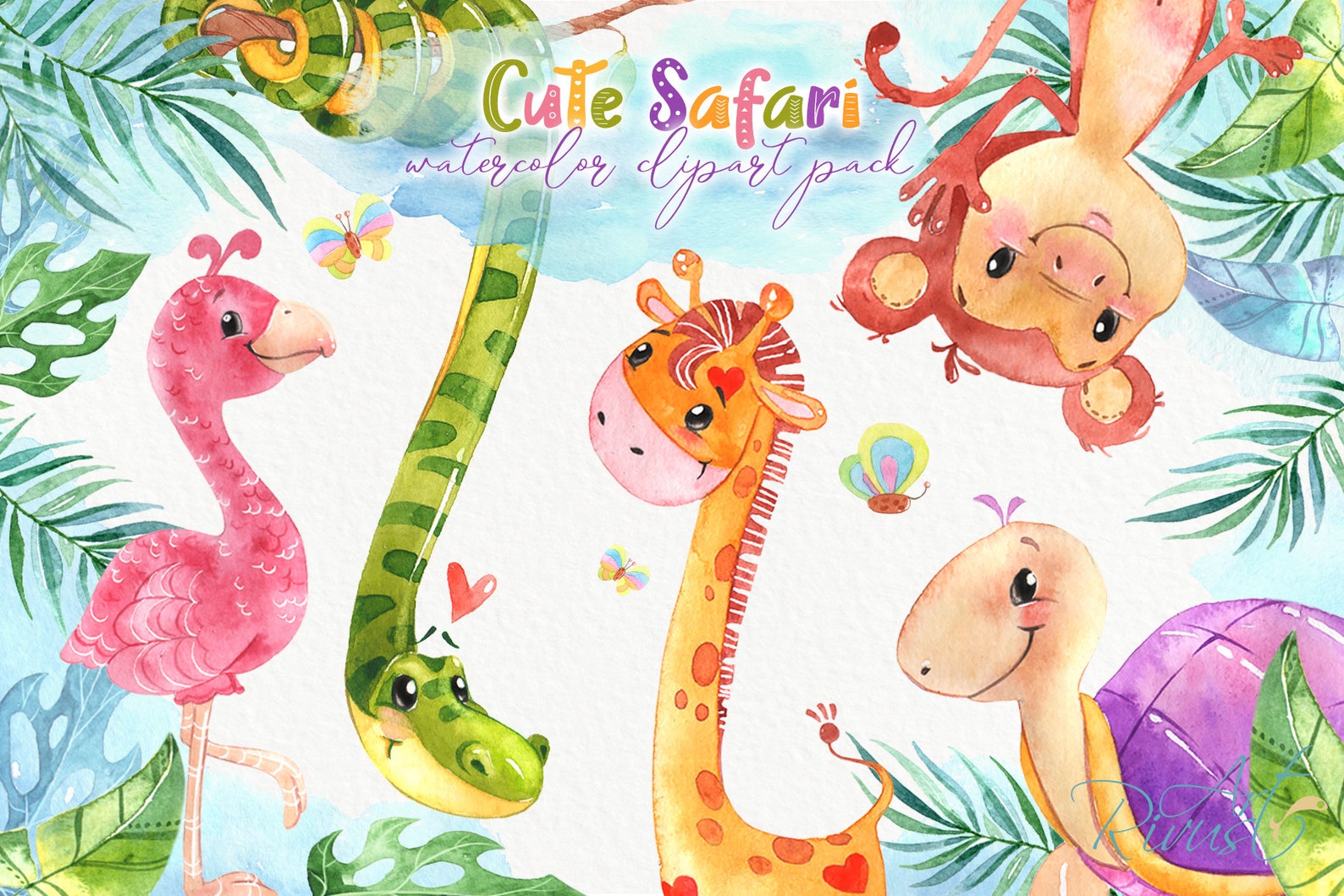 Safari Animals PNG Clipart African Safari Clipart. Watercolor - Etsy