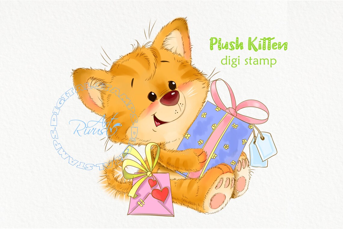 Furry Kitten Digital Stamp Kitten Digi Stamp Cute Cat Clip | Etsy