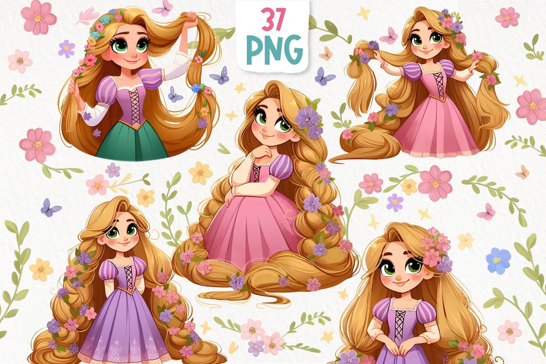 Rapunzel PNG Clipart Set, Commercial Use, Princess Graphics, Rapunzel ...