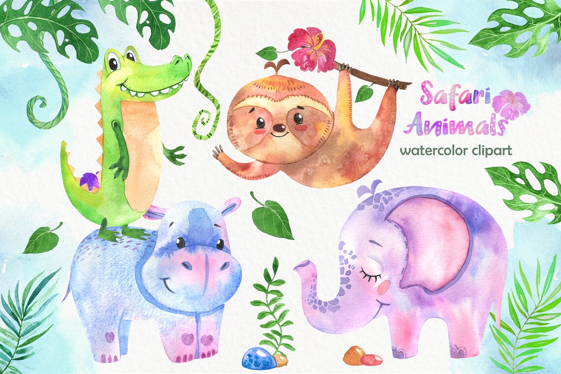 Safari Animals PNG Clipart African Safari Clipart. Watercolor - Etsy