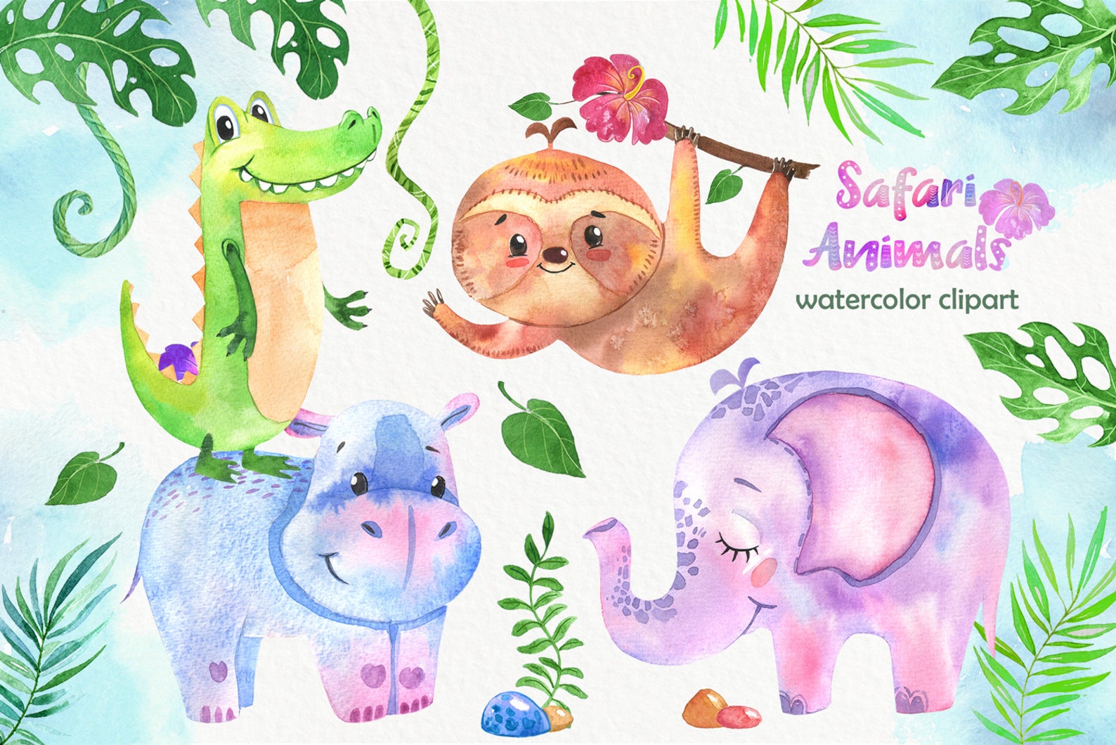 Safari Animals PNG Clipart African Safari Clipart. Watercolor - Etsy