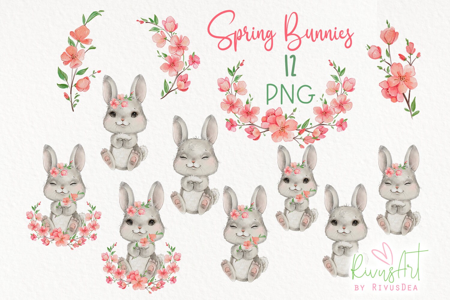 Cute Watercolor Bunny PNG Clipart Pack Spring Easter Bunny - Etsy