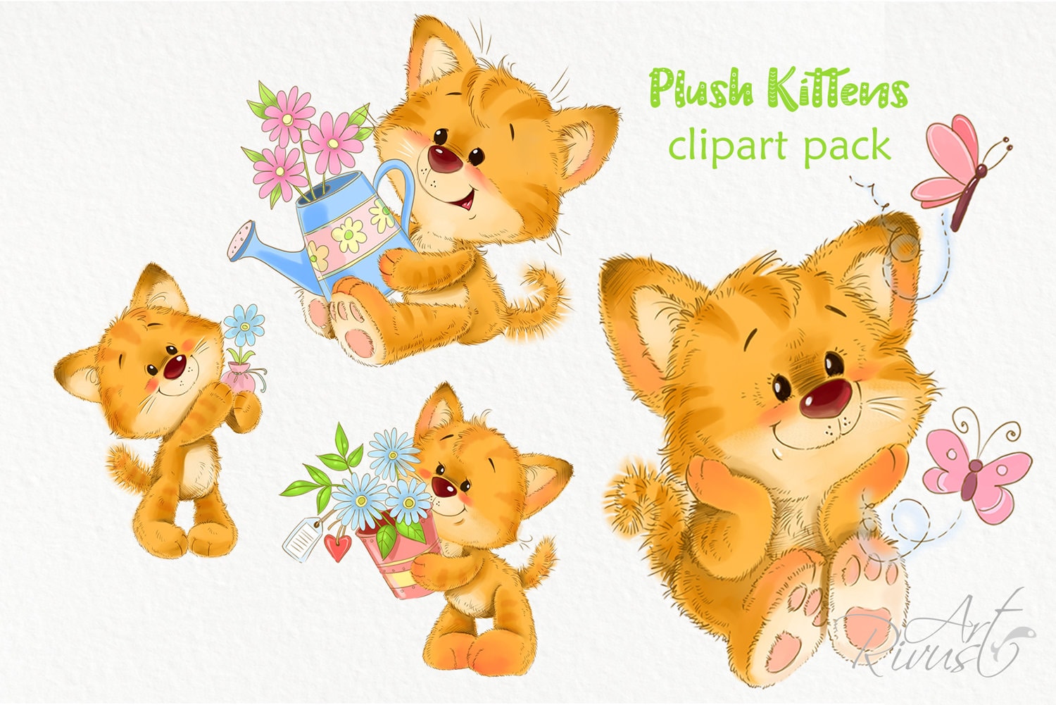 Summer Cats Clip Art Kittens Clipart. Funny Characters for - Etsy