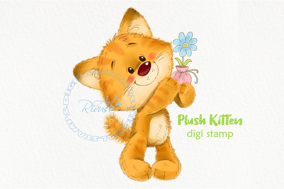 Cute Kitten PNG Clipart, Printable Kitten Digi Stamp, Red Fluffy Cat ...