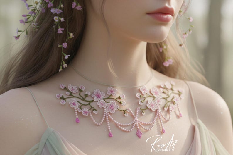 FSL Cherry Blossom Embroidery Design File | Fairycore Tiara | Boho ...