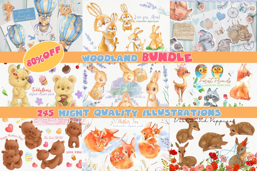Baby Animals Png CLIPART BUNDLE. Cute Watercolor Animals - Etsy