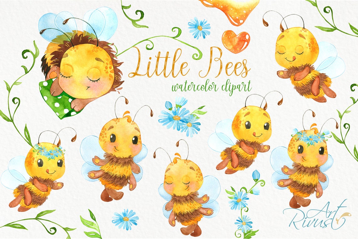 Bees. Cute Bee Watercolor Clipart.baby Animals Clip Art - Etsy