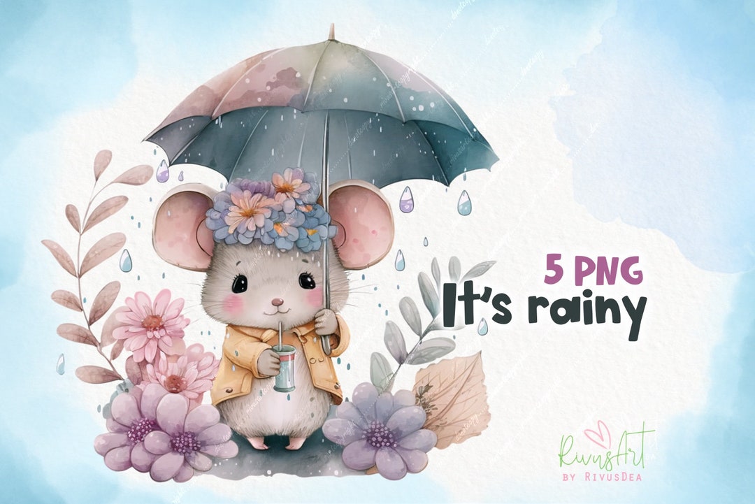 Mouse Clipart L Rainy Day PNG L Spring Clip Art L Mouse PNG L Rainy Day ...
