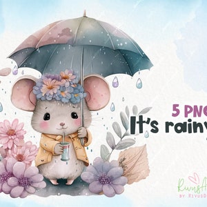 Mouse Clipart L Rainy Day PNG L Spring Clip Art L Mouse PNG L Rainy Day ...