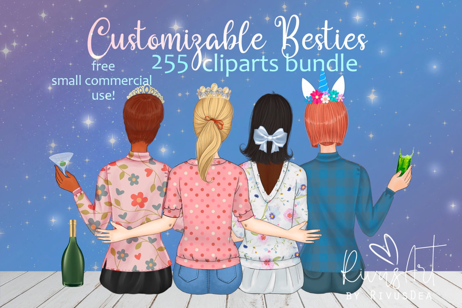 Spring Besties. Best Friends Customizable Clipart. Spring BFF. - Etsy