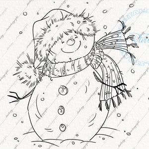 Christmas Digital Stamp Cute Snowmans Download. Digi Stamp, Coloring ...