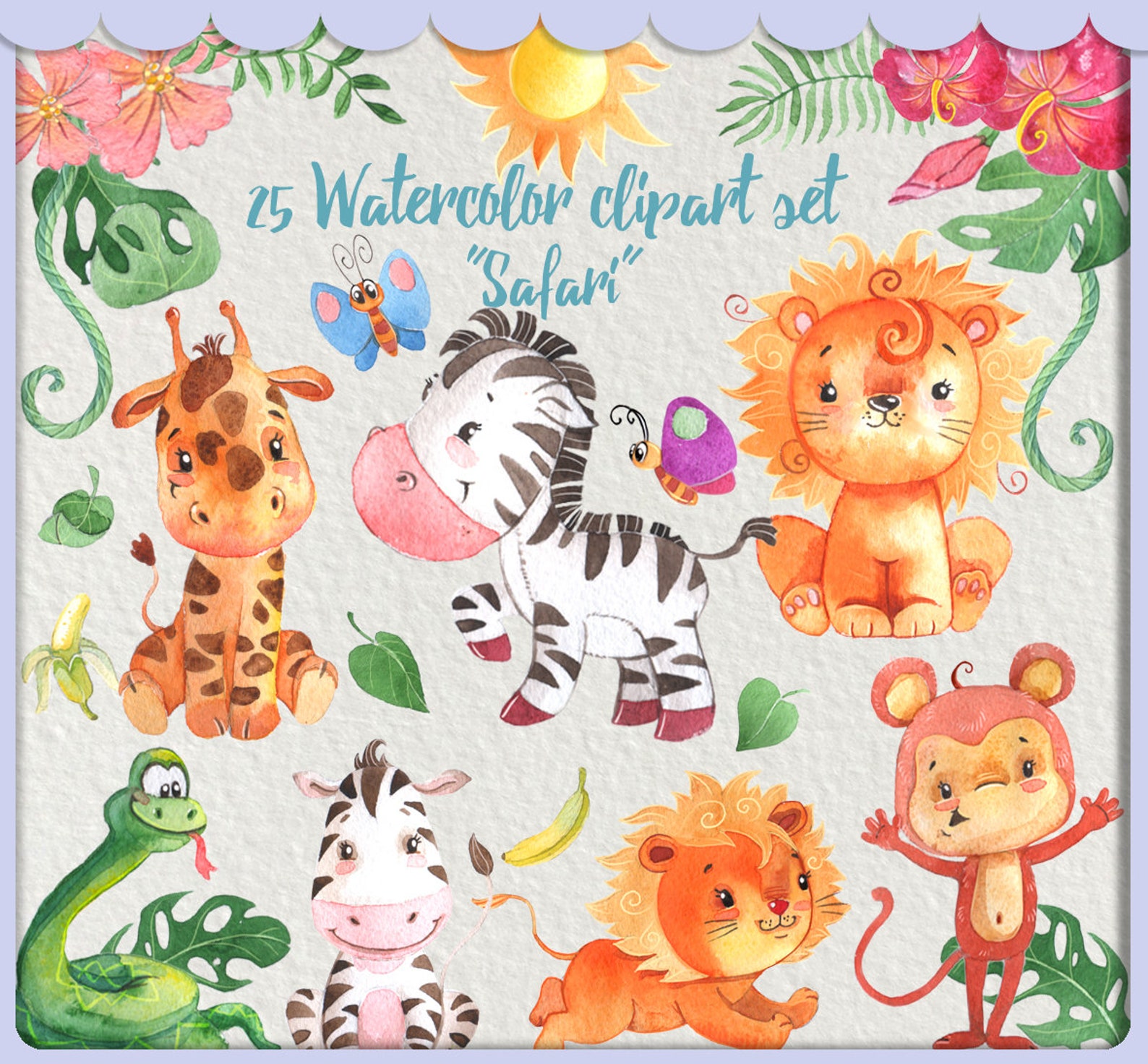African Animals Clipart Safari Clip Art. Watercolor Cute - Etsy