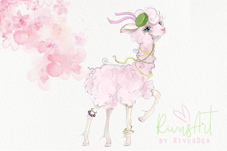 Llama PNG Clipart. Spring Alpaca graphics printable painting. | Etsy