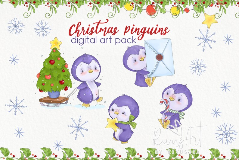 Christmas clipart. Cute penguins PNG clip art. DIY Winter baby | Etsy