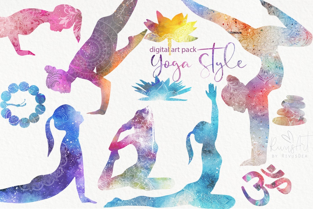 Watercolor Yoga Clipart Yoga Poses PNG Graphics Design Rainbow Indian ...