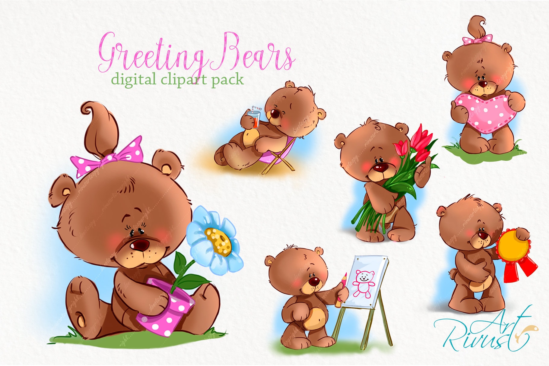 Teddy Bear Clipart PNG. Baby Animals Clip Art. Greeting Card - Etsy